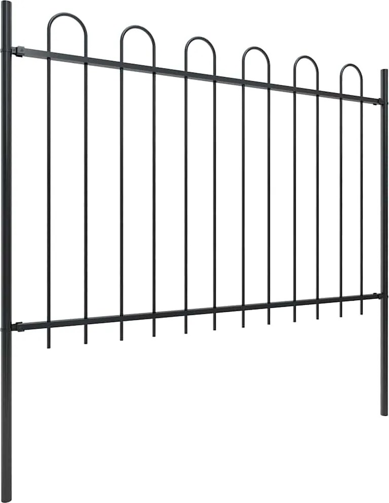 Zahradní plot s obloukem nahoře ocelový 1339 x 120 cm černý 277672