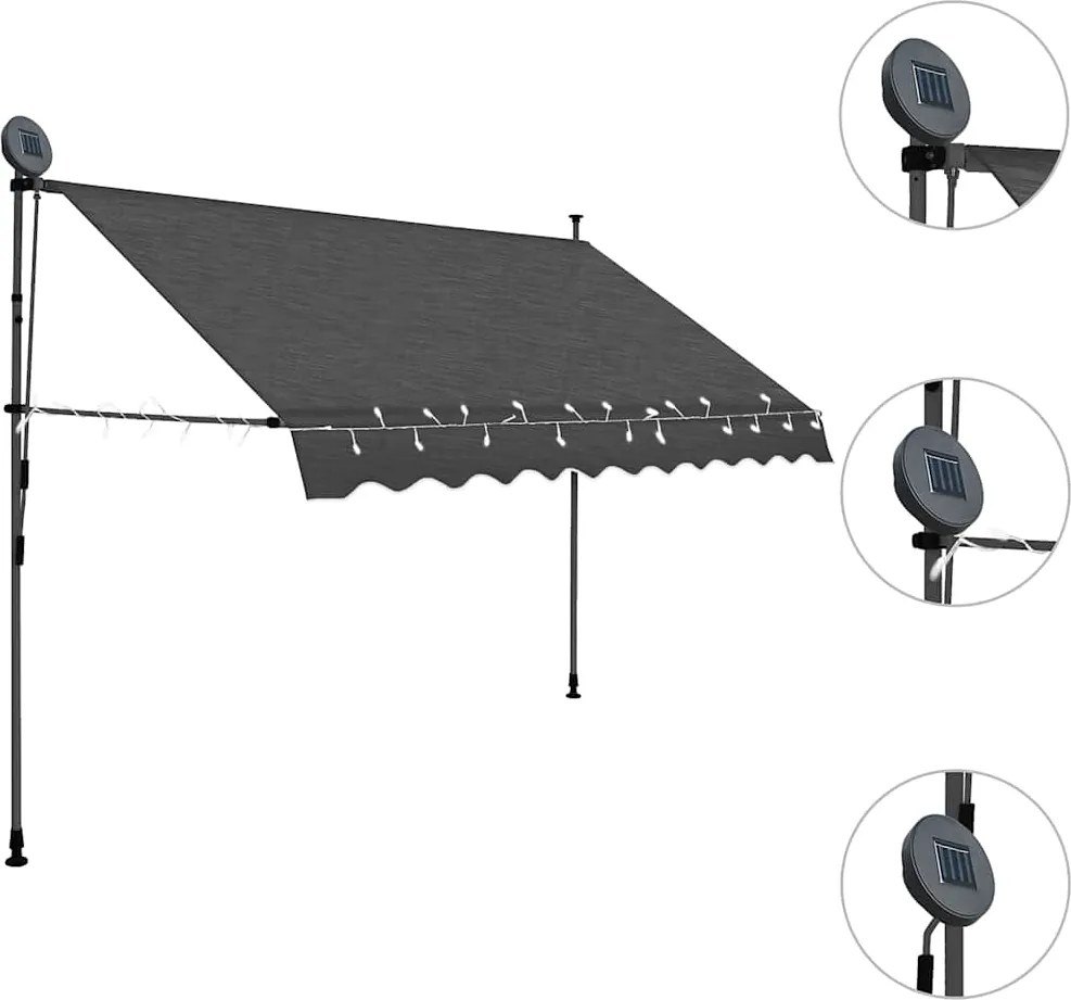 Ručně zatahovací markýza s LED světlem 250 cm antracitová 145865