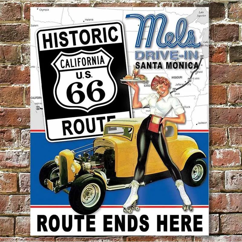 Plechová cedule Mels Diner - Route 66 40 cm x 32 cm