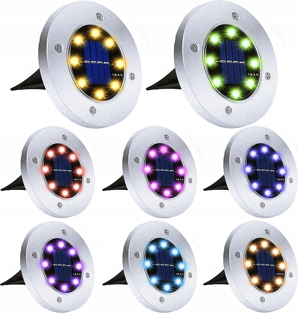 Solární Světla Do Zahrady Lampy Led Disk Zapichovací Zahradní Rgb 8x