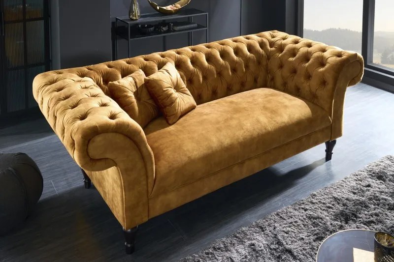 Pohovka Paris Chesterfield 225cm sametově hořčicově žlutá/ 41249