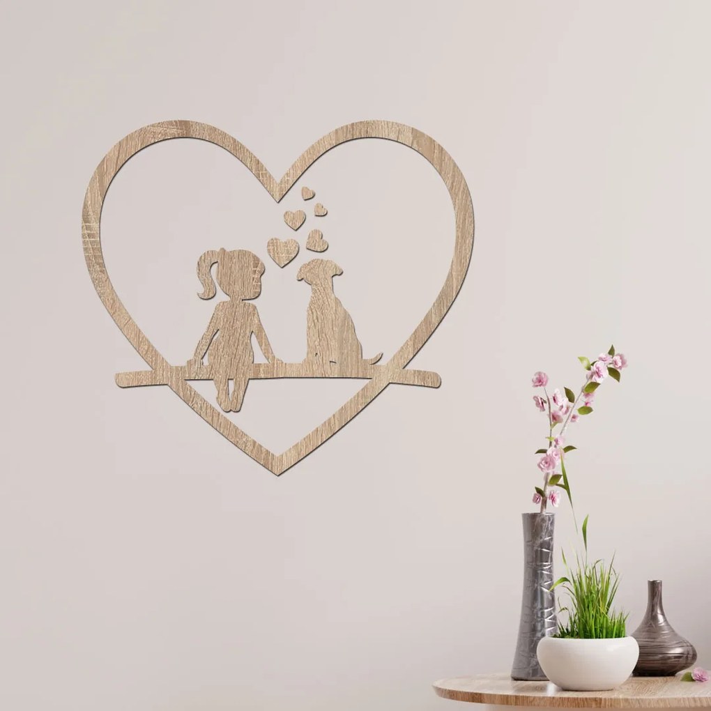 dřevo života Dřevěné srdce Dívka s psíkem Zvolte barvu dekoru: Javor, Rozměry šxv (cm): 40x36