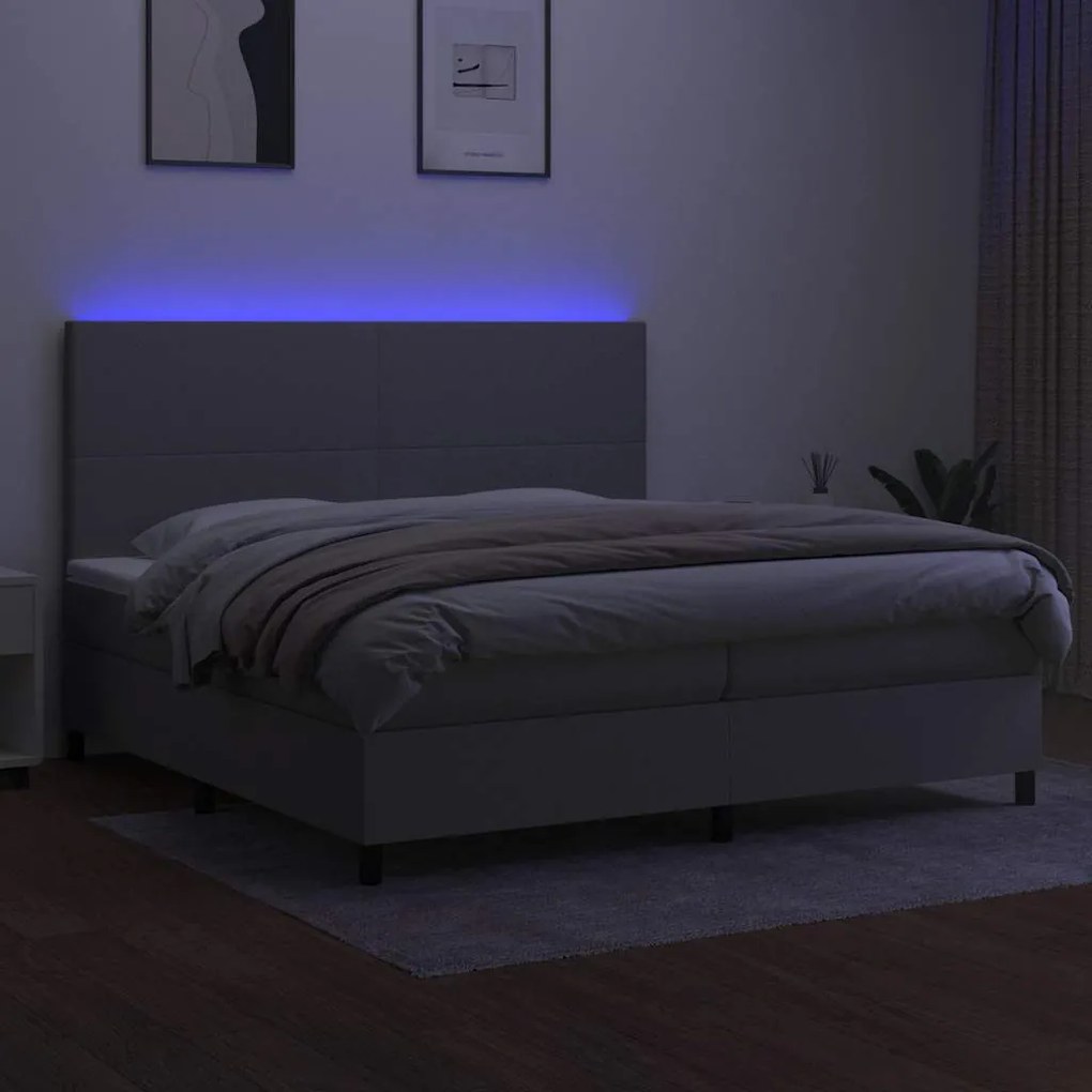 Box spring postel s matrací a LED světle šedá 200x200 cm textil 3134741
