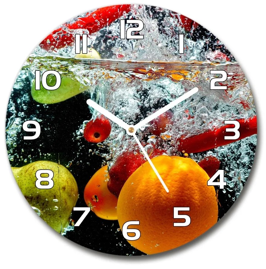 Wallmuralia Skleněné hodiny kulaté Ovoce pod vodou fi 30 cm
