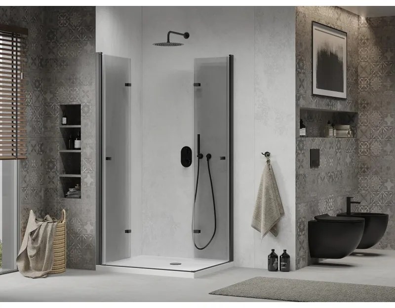 Mexen Lima Duo skládací sprchový kout 100 x 90 cm, Průhledné, Černá + sprchová vanička Flat - 856-100-090-70-02-4010B