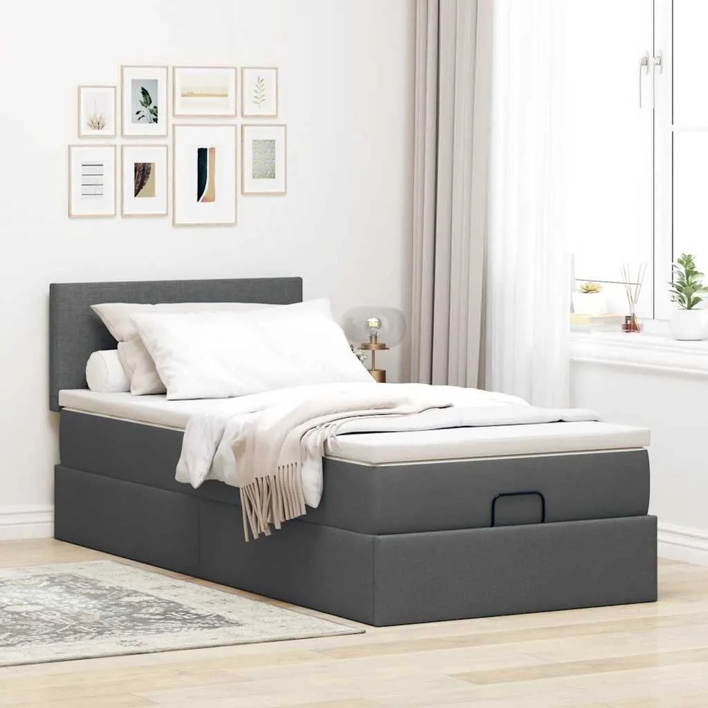 Osmanský rám postele s matrací tmavě šedá 80x200cm textil 3311332