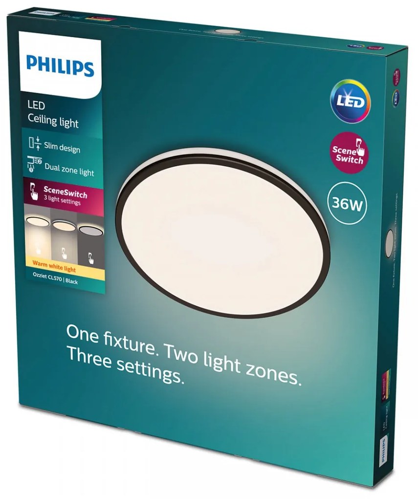 Philips 8719514432086 led stropní svítidlo ozziet 1x36w | 3900lm | 2700k - stmívatelné - sceneswitch, černá