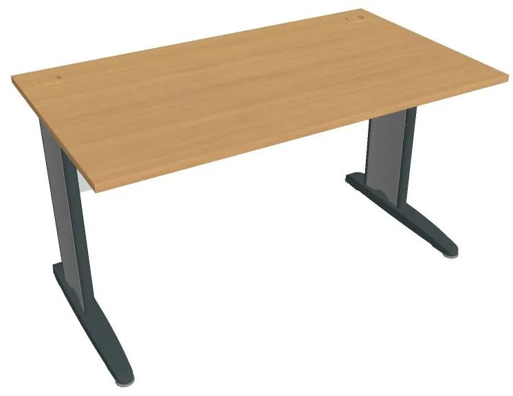 Stůl pracovní rovný 140 cm - Hobis Cross CS 1400 Dekor stolové desky: buk, Dekor lamino podnože: šedá, Barva nohou: černá