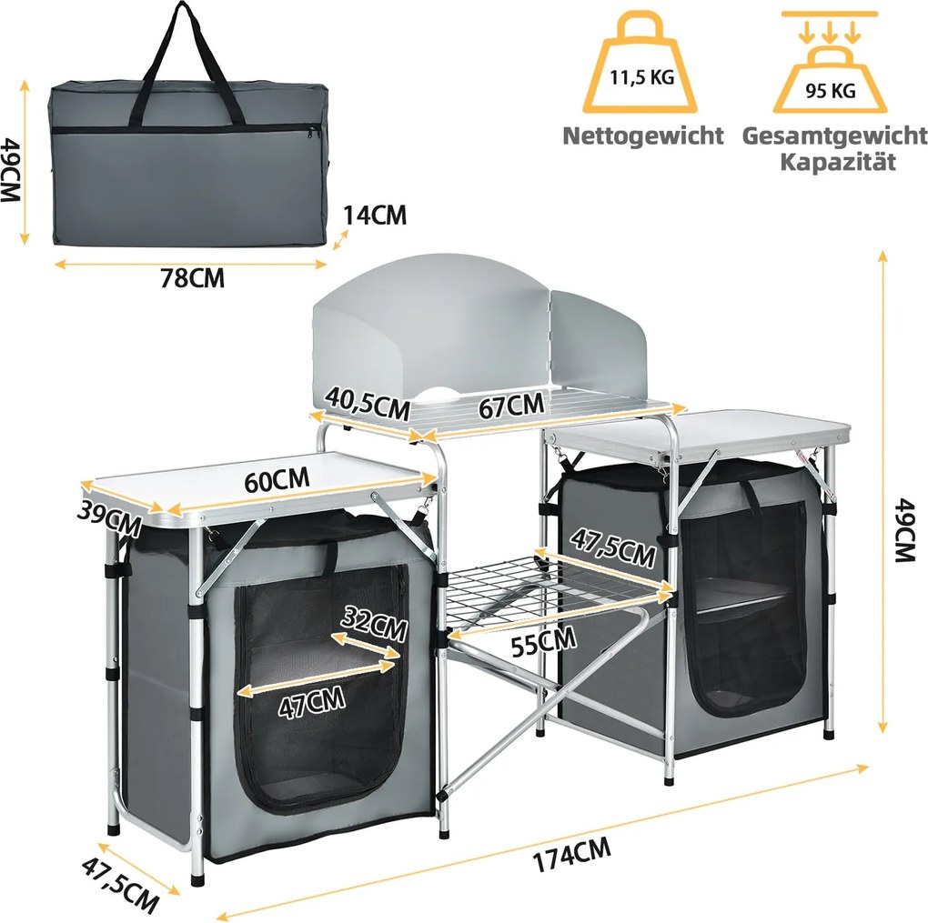 Costway Skládací kempingová kuchyňka s taškou, hliníková cestovní kuchyňka