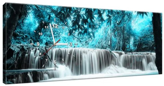 Tištěný obraz s hodinami Vodopád v modré džungli 100x40cm ZP2551A_1I