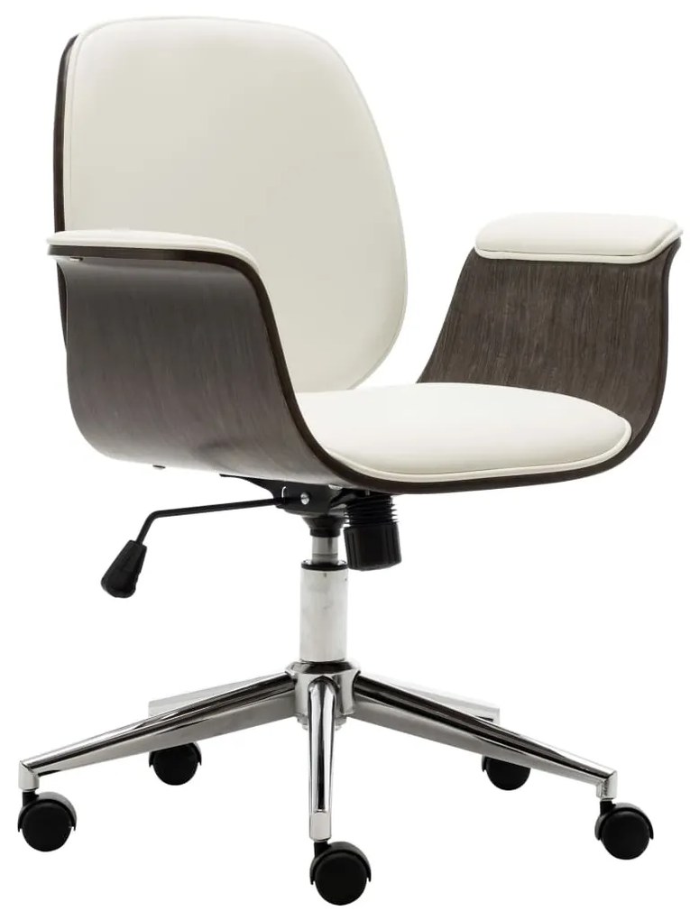 283126 vidaXL Kancelářská židle bílá ohýbané dřevo a umělá kůže