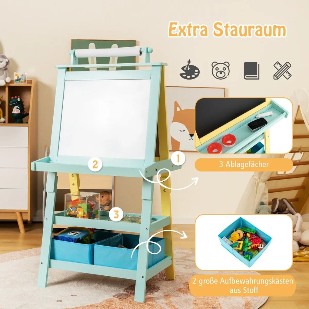 Costway 3 v 1 dětský stojan oboustranná tabule a papír – modrá a žlutá