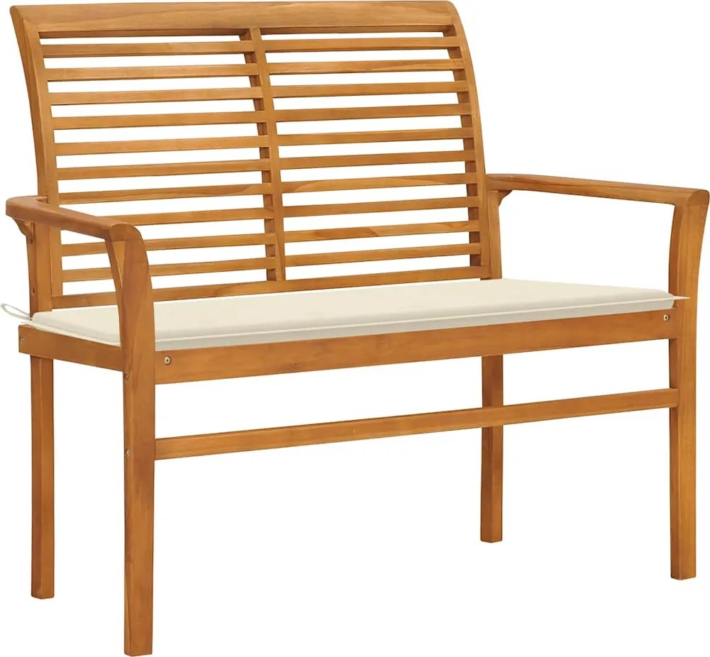 Zahradní lavice s krémovou poduškou 112 cm masivní teak 3062651