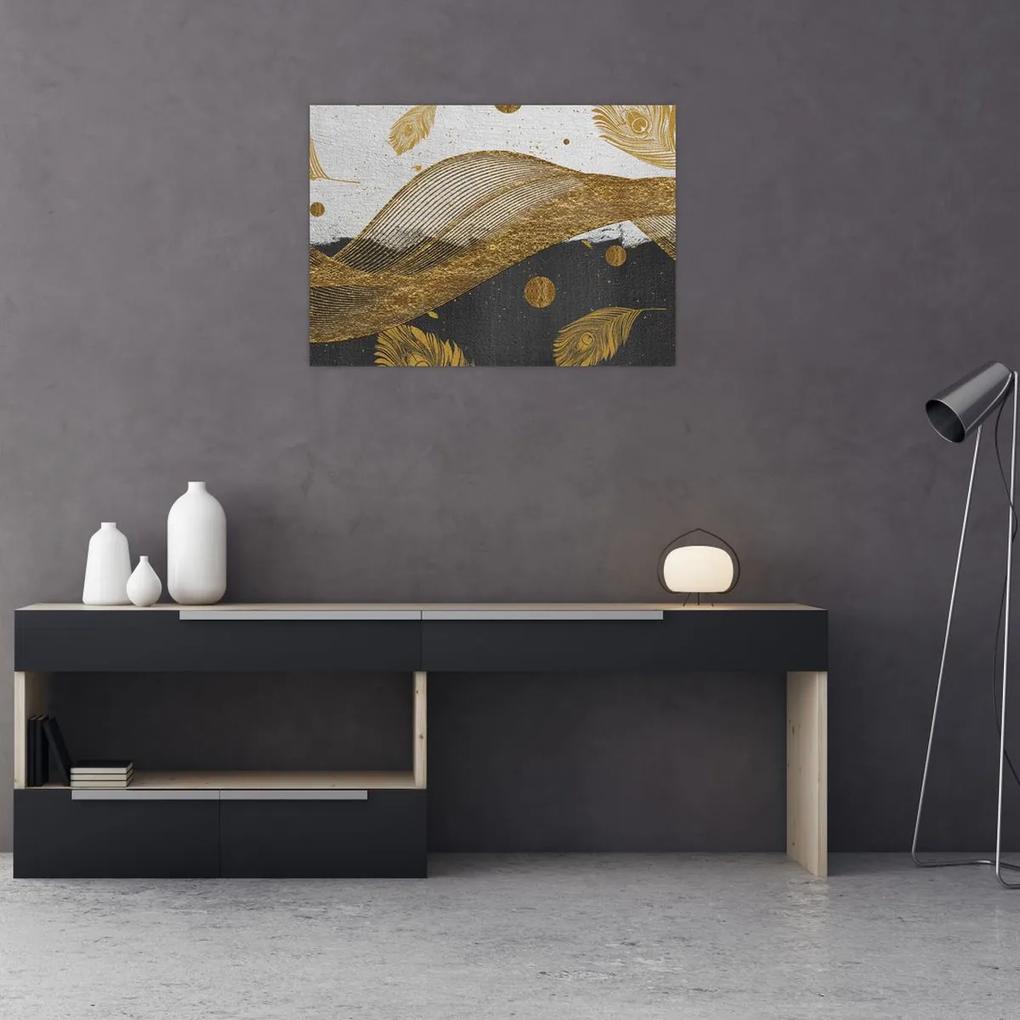 Obraz - Zlaté pírka (70x50 cm)