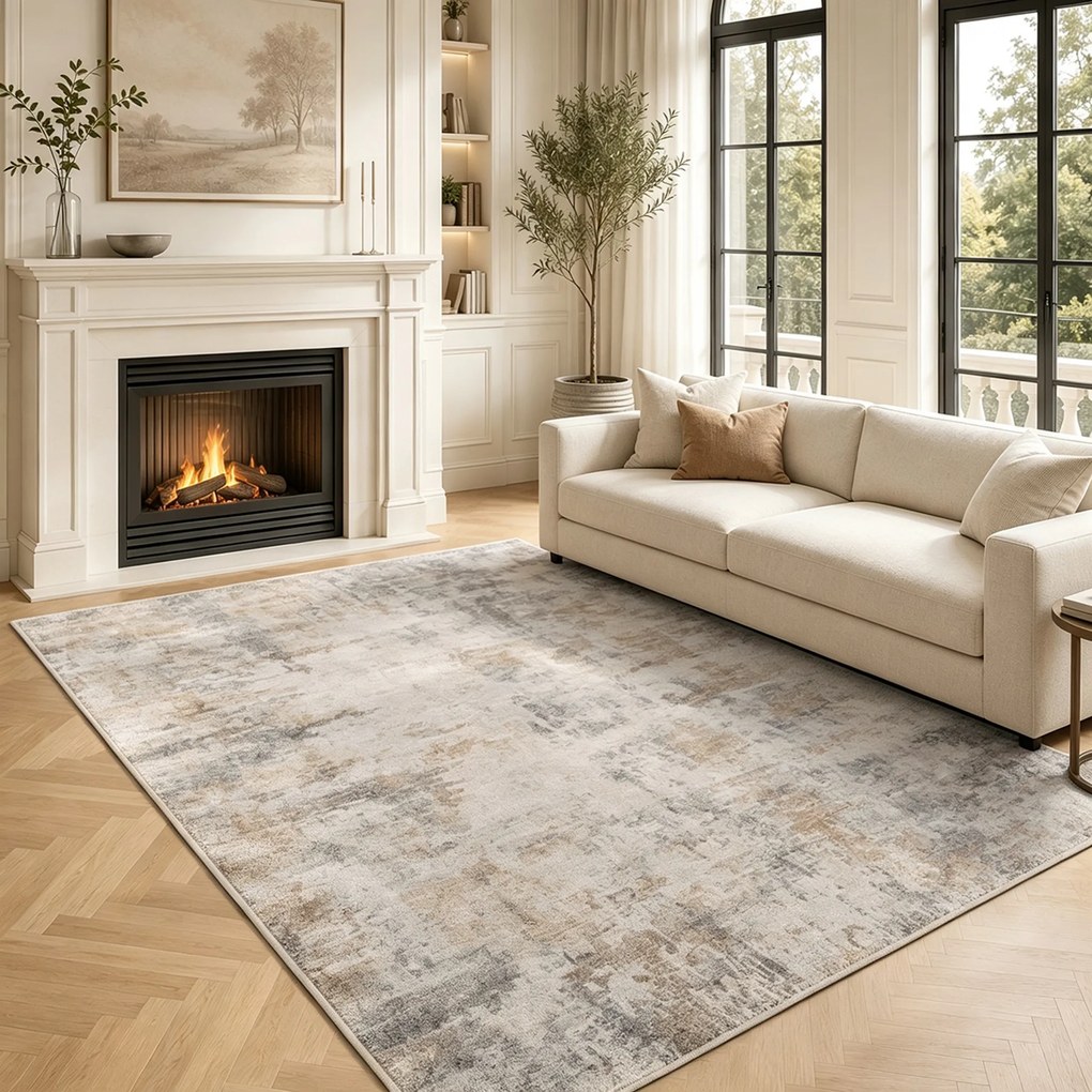 HOMCOM omyvatelný koberec s abstraktním vzorem, 200 × 140 cm, hnědá