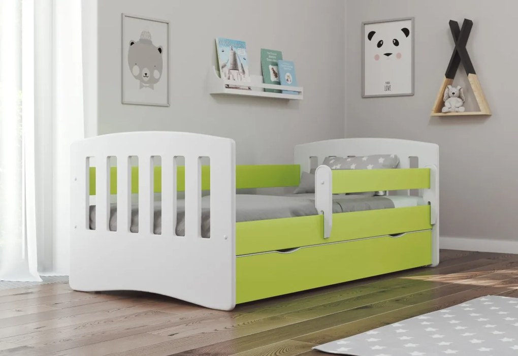 Dětská postel CLASSIC 1 + matrace + úložný prostor, 140x80, zelená