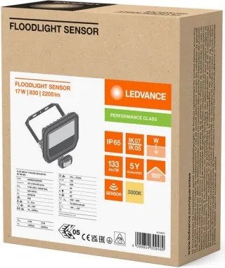 LED reflektor s pohybovým čidlem LEDVANCE FLOODLIGHT černý 17W/11W 2400lm/1600lm 3000K teplá bílá IP65