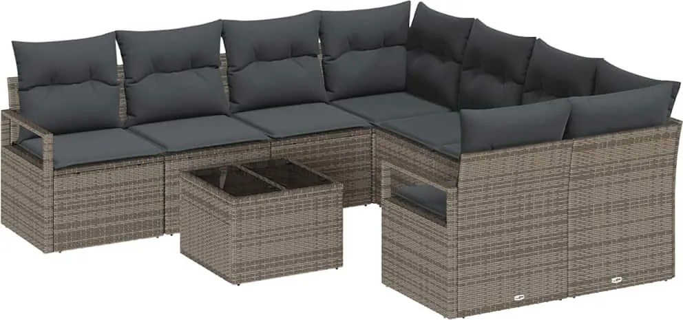 Set pohovek 9 ks 8-Počet míst Šedá Polyratan 3346319