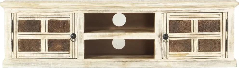 vidaXL TV stolek bílý 130 x 30 x 36 cm masivní mangovníkové dřevo [285899]