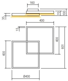 Redo Stropní nástěnné čtvercové led svítidlo Febe Barva: Matt Gold 3000K, Ø - Průměr: Dva čtverce 40cm