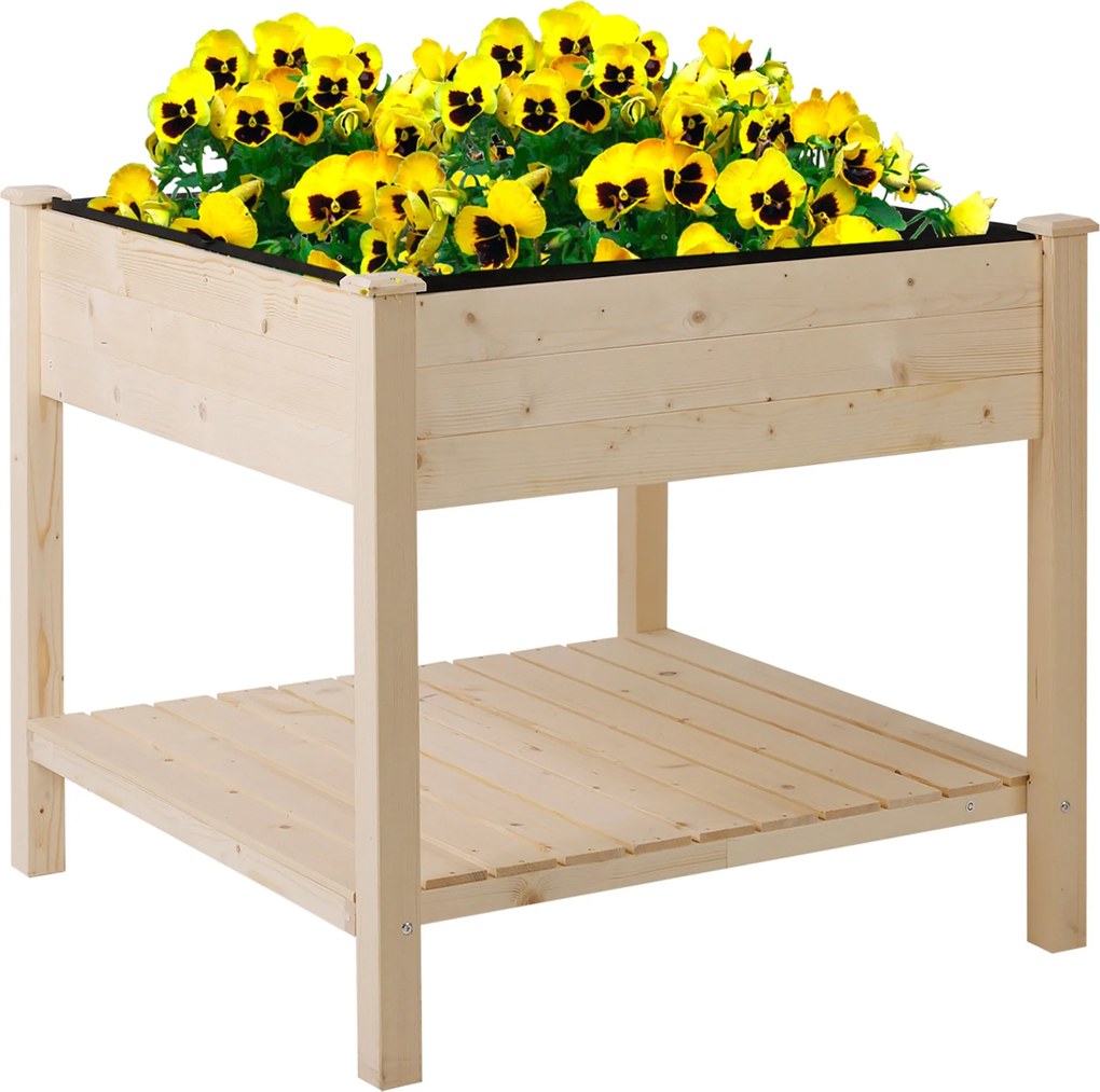 Vyvýšený zahradní záhon Outsunny, závěsný městský zahradní stůl na květiny s textilní vložkou do zahrady, 91x91x81cm, dřevo | Aosom