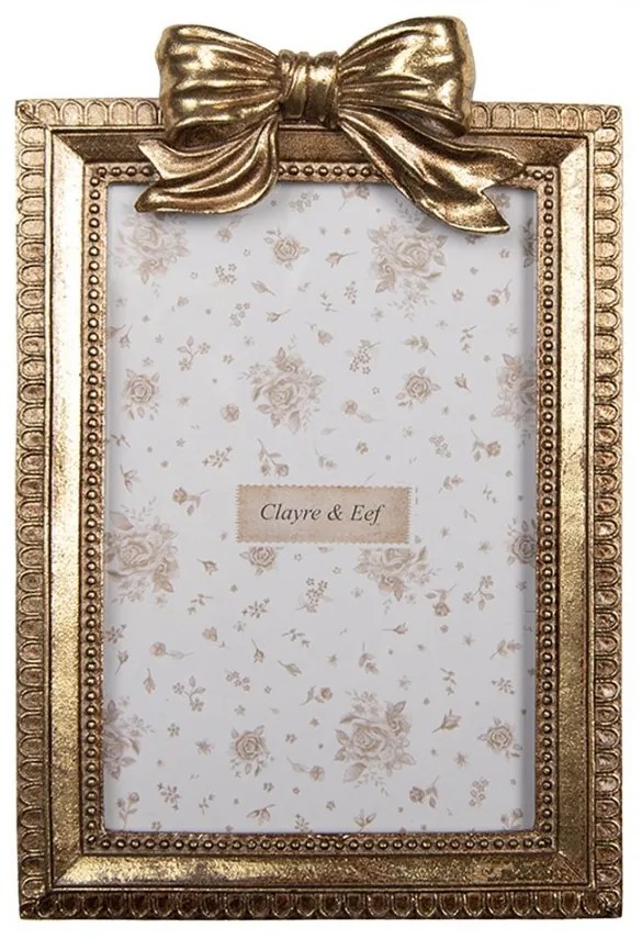Zlatý antik fotorámeček zdobený mašlí - 13*3*20 cm / 10*15 cm