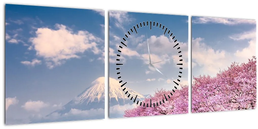 Obraz - Japonská jarní krajina (s hodinami) (90x30 cm)