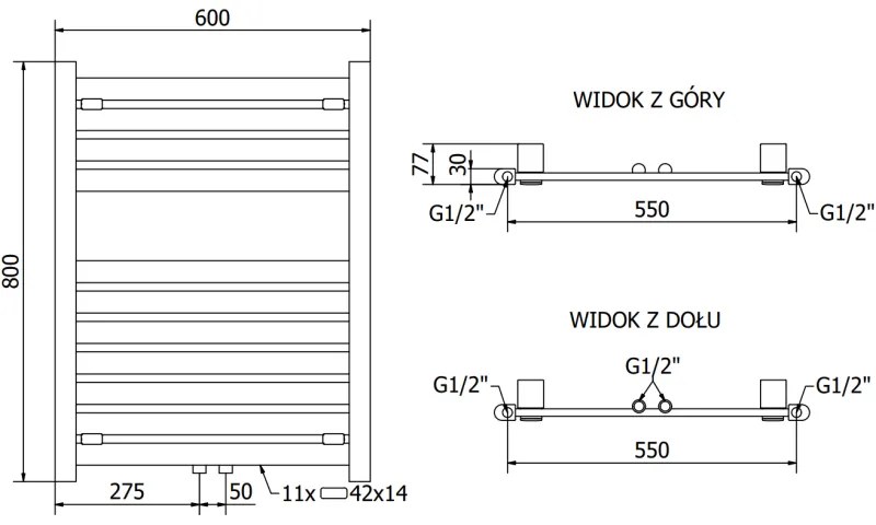 Mexen Uran topné těleso 800 x 600 mm, 420 W, černá, W105-0800-600-00-70
