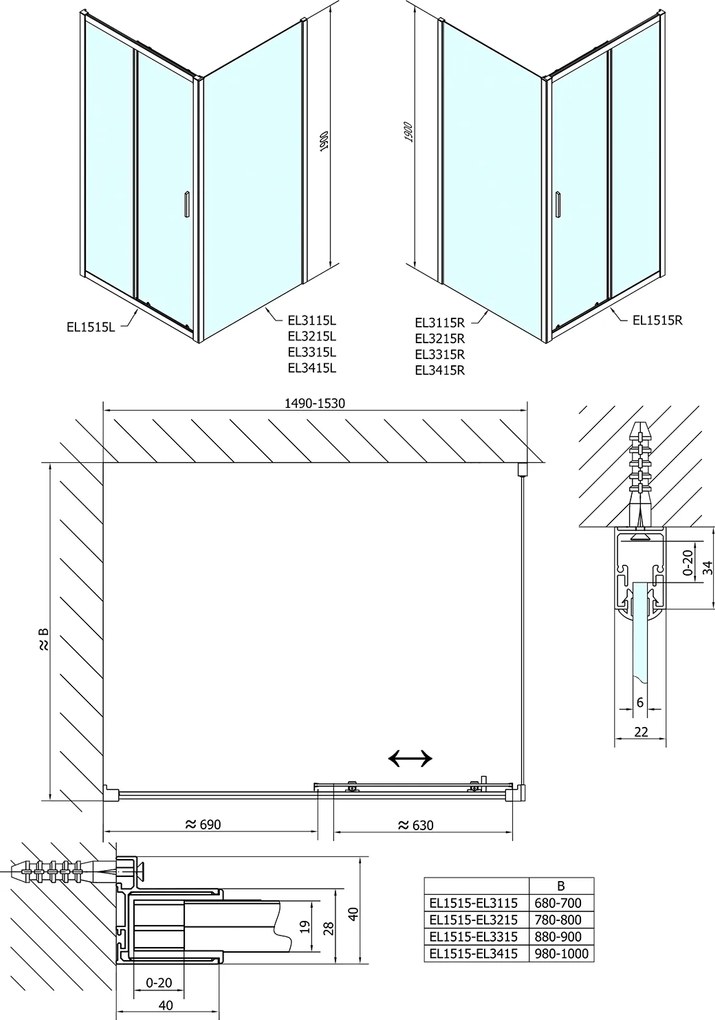 Polysan Polysan, Easy Line obdélníková sprchová zástěna 1500x900mm L/P varianta, EL1515EL3315