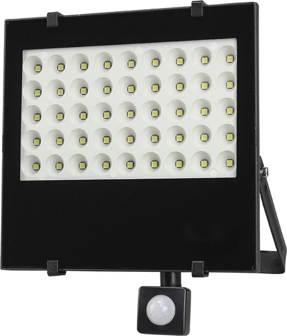 Solight LED venkovní reflektor, 50W, 4250lm, AC 230V, se senzorem, černá