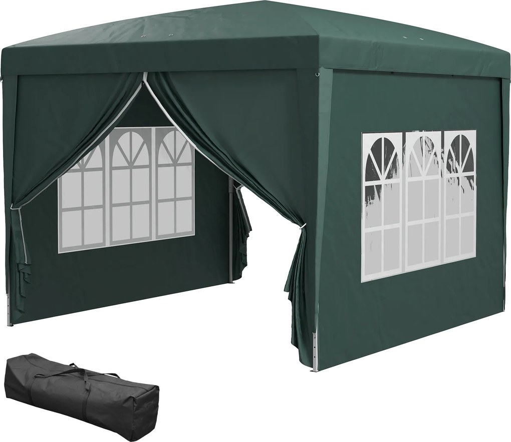 Pavilon Outsunny cca 3x3m, voděodolný stabilní zimní skládací pavilon, UV ochrana 50+, skládací párty stan s 4 bočními panely, taška pro zahradní pavi