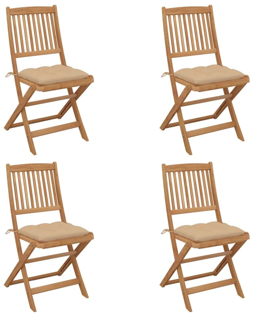 3064689 vidaXL Skládací zahradní židle s poduškami 4 ks masivní akáciové dřevo