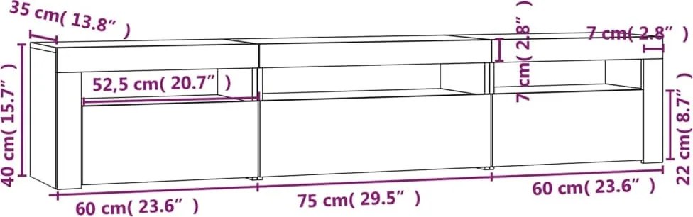 vidaXL TV skříňka s LED osvětlením 195x35x40 cm [3152740] Barva: bílá s vysokým leskem