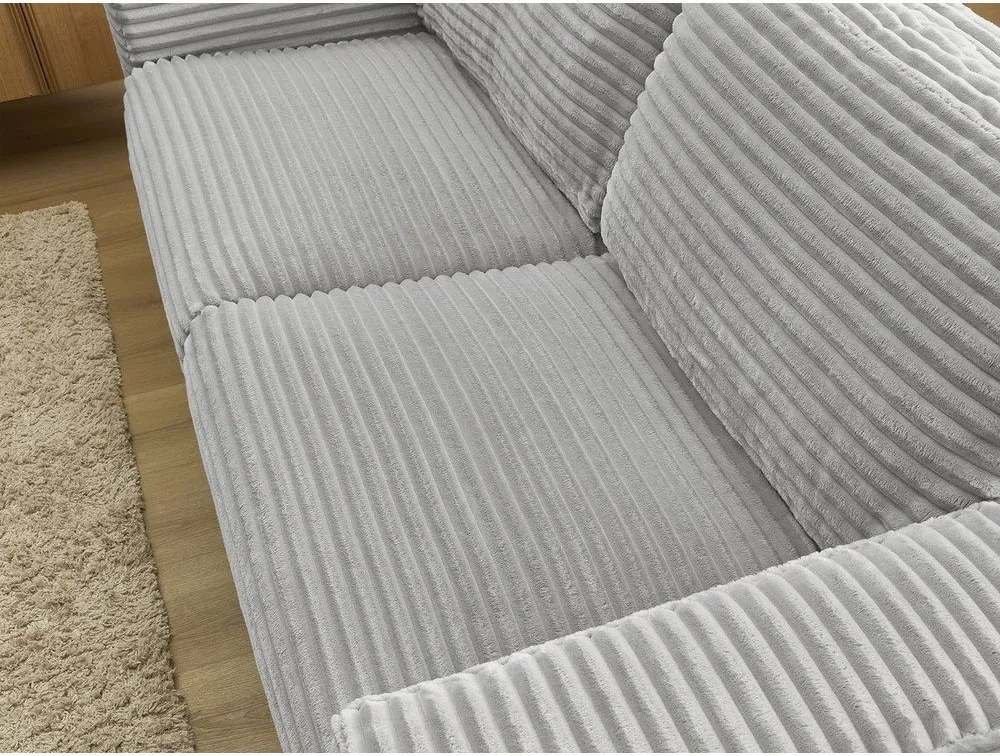 Světle šedá manšestrová pohovka na každodenní spaní/rozkládací 220 cm Hugo – Bobochic Paris