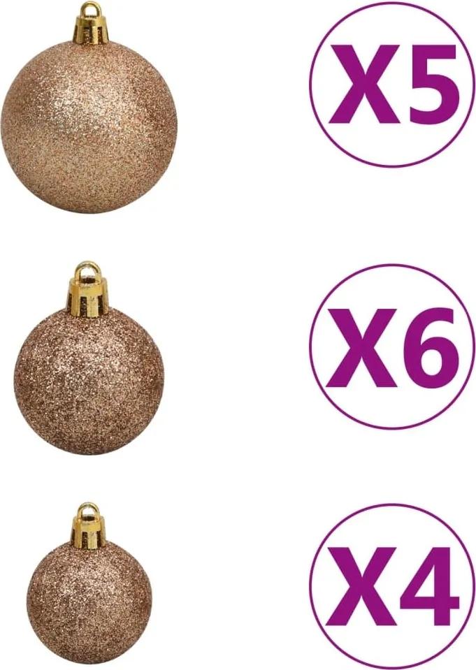 vidaXL Umělý vánoční stromek s LED a sadou koulí 150 cm PET [3077584] Barva: Zlatá a šedá