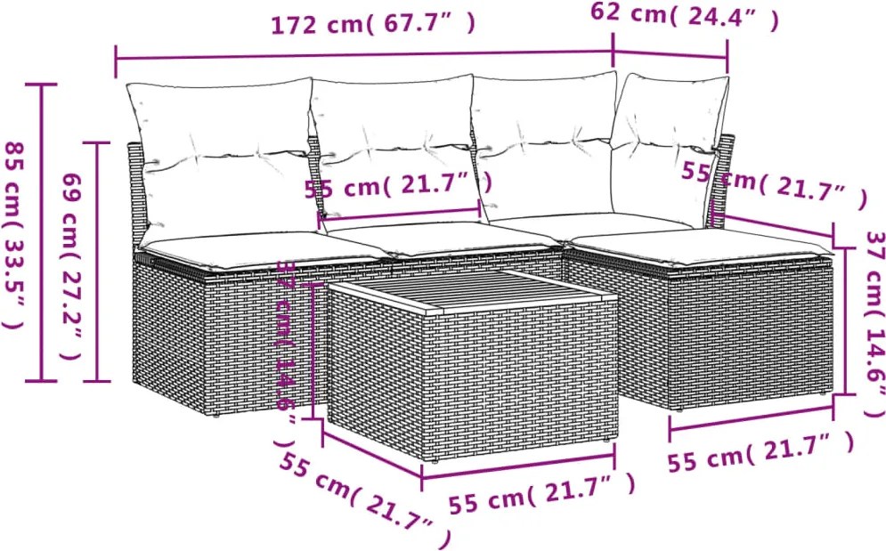 5dílná zahradní sedací souprava s poduškami černá polyratan 3223592