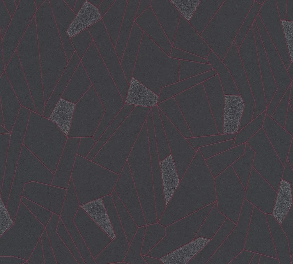 Moderní vliesová grafická tapeta černá, šedá, červená, metalická 376773 / Tapety na zeď 37677-3 New Life (0,53 x 10,05 m) A.S.Création