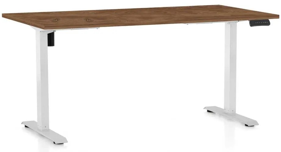 Výškově nastavitelný stůl OfficeTech B, 160 x 80 cm, bílá podnož, dub silverjack