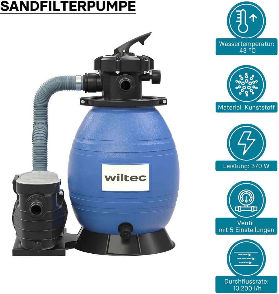 Bazénové čerpadlo Wiltec – 370 W, 26 l, 13200 l/h (63345)