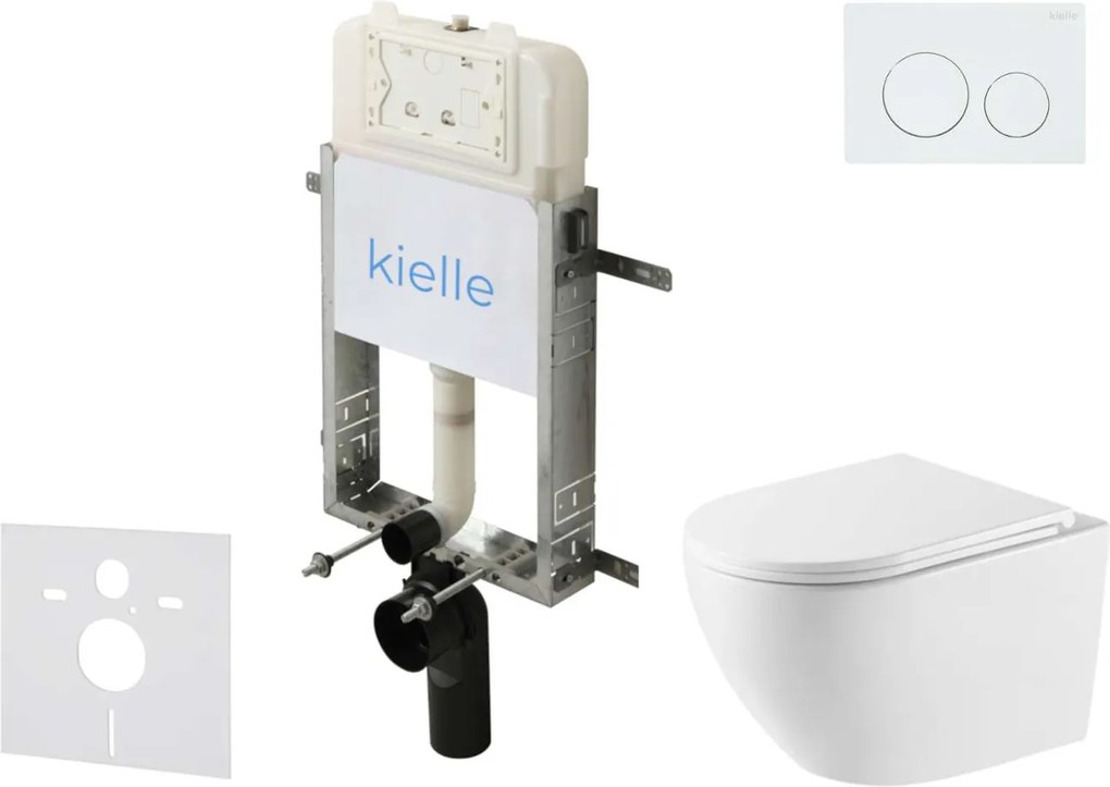 kielle Genesis New - Set předstěnové instalace, klozetu Oudee, Vortex Rimless+, sedátka softclose a tlačítka Gemini New I, lesklá bílá 30528SZ55