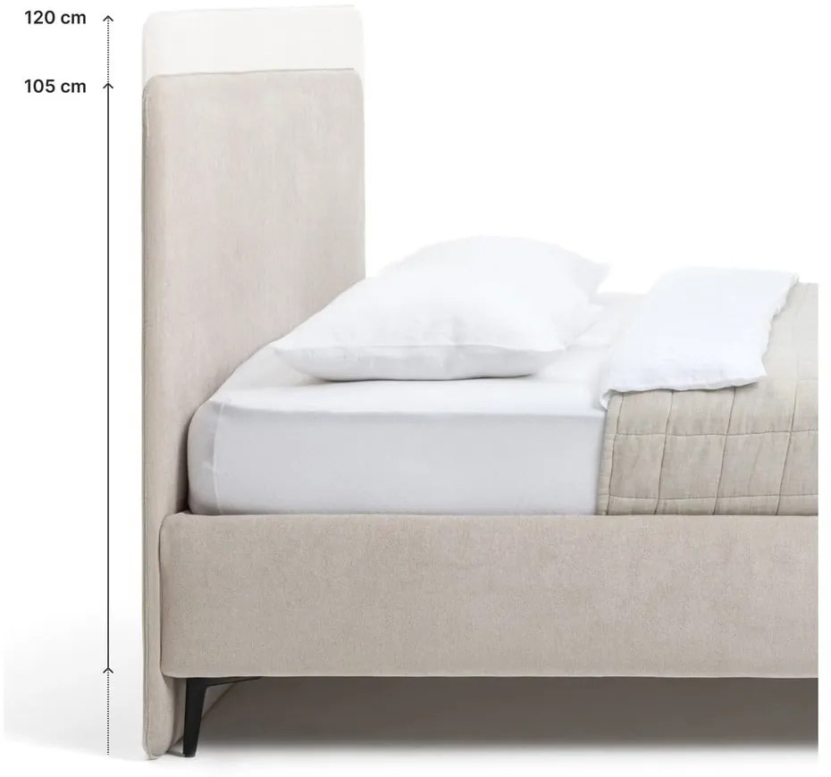 Béžová čalouněná dvoulůžková postel s roštem 180x200 cm Noira Slim - II. jakost – Bonami Selection