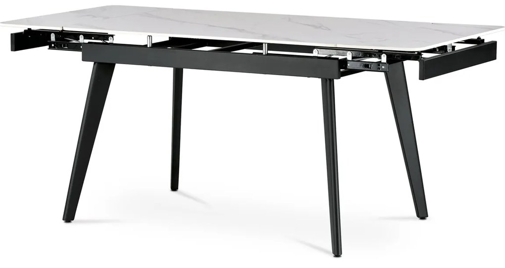 AUTRONIC Jídelní stůl 120+30+30x80 x 76 cm, keramická deska bílý mramor, kov, černý matný lak