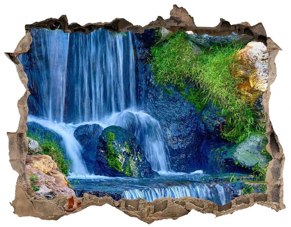 Wallmuralia Díra 3D ve zdi nálepka Cihla vodopád 95x64 cm