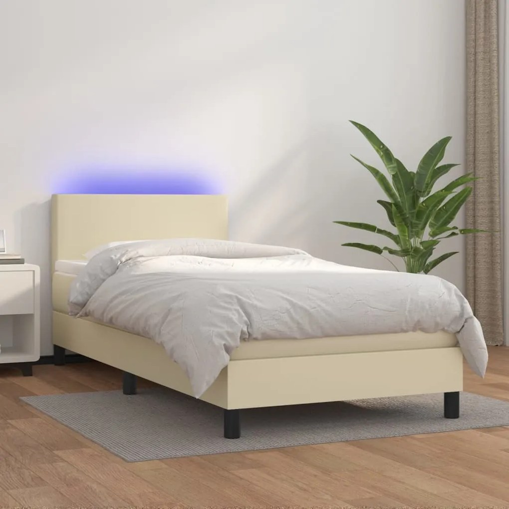Box spring postel s matrací a LED krémová 100x200 cm umělá kůže 3134089