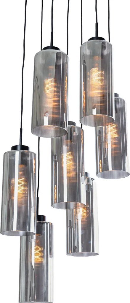 Art Deco závěsné svítidlo černé s kouřovým sklem 7-světlo - Laura