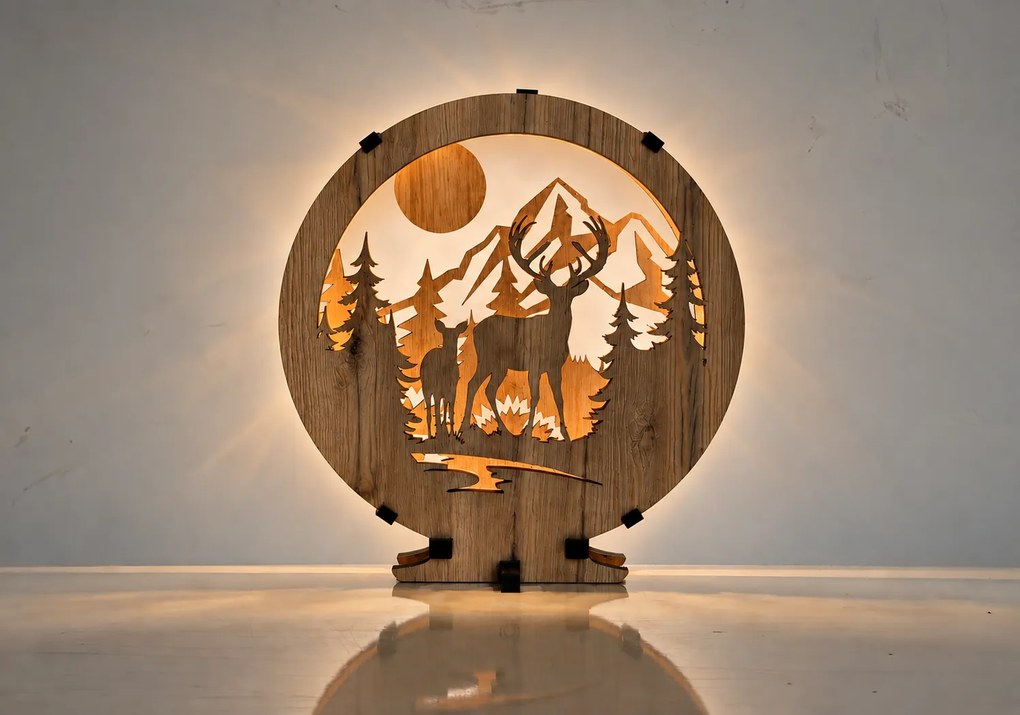 Li-Go "Jelen a laň" lampa 20x22 cm provedení povrchu: dub světlý