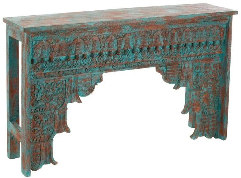 Konzolový dřevěný stůl s odřením a modrou patinou Azure -150*38*88cm