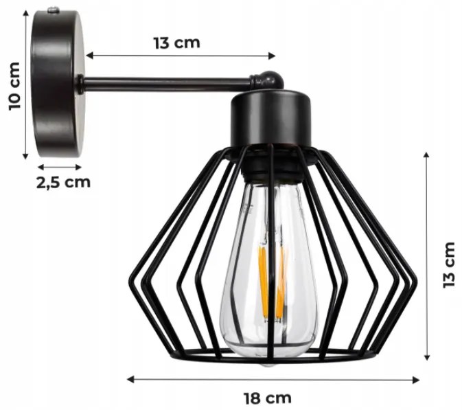 Nástěnná lampa - kinkiet - E27 - BRYLANT - černá