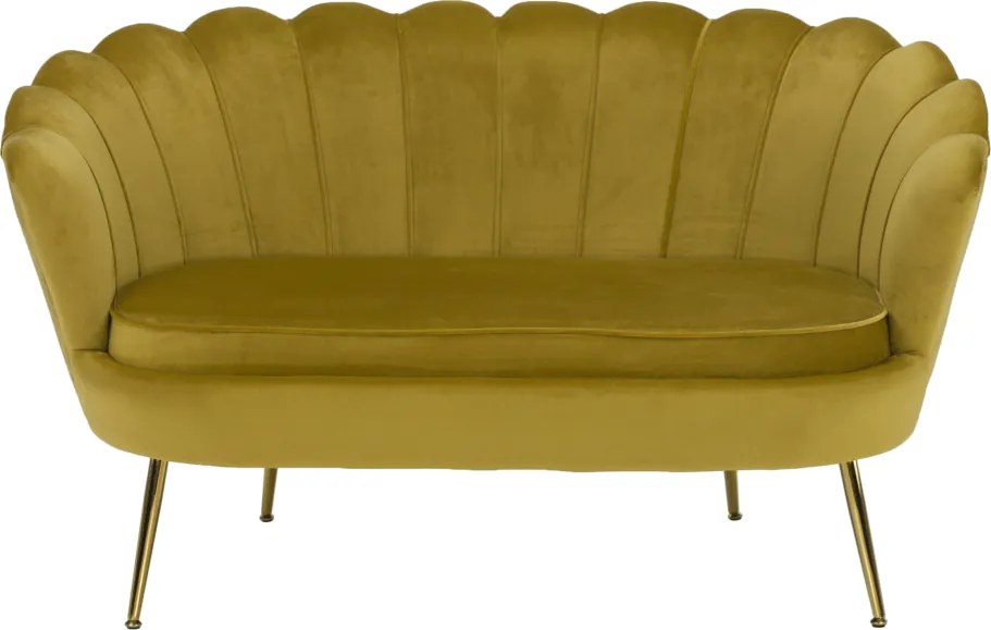 Lavice ve stylu Art-deco, hořčicová Velvet látka / gold chrom-zlatý, NOBLIN