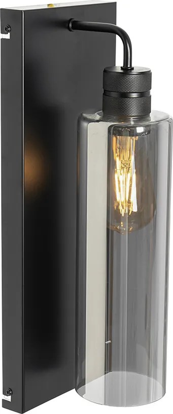 Moderní nástěnná lampa černá s kouřovým sklem - Stavelot